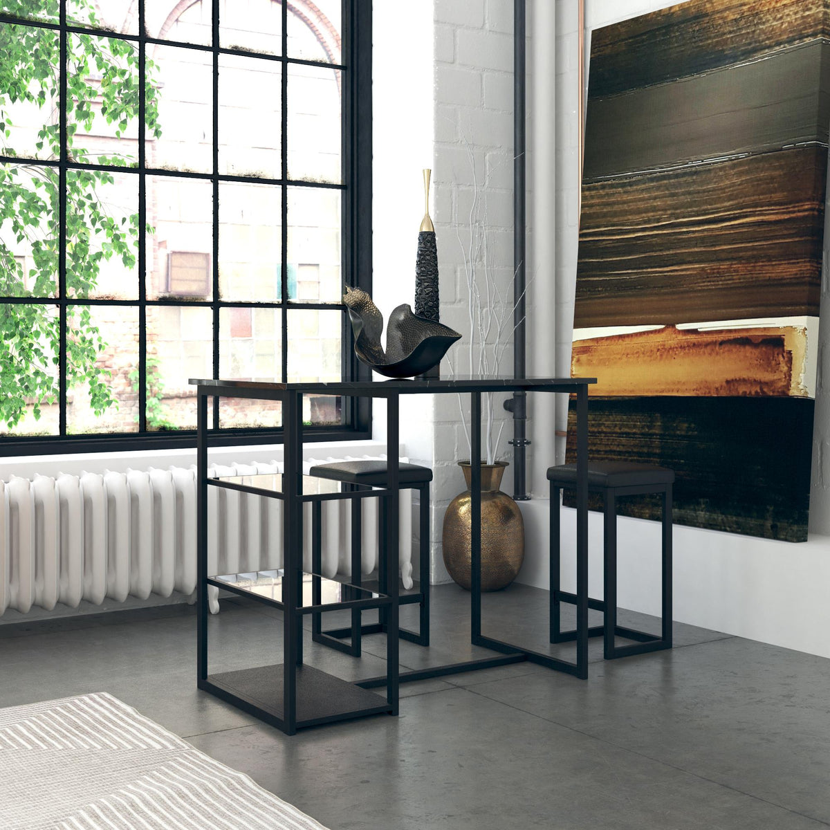 COSMOLIVING (US) Emelie 3Pc Metal Pub Set Faux Marble Top Black – Dorel ...